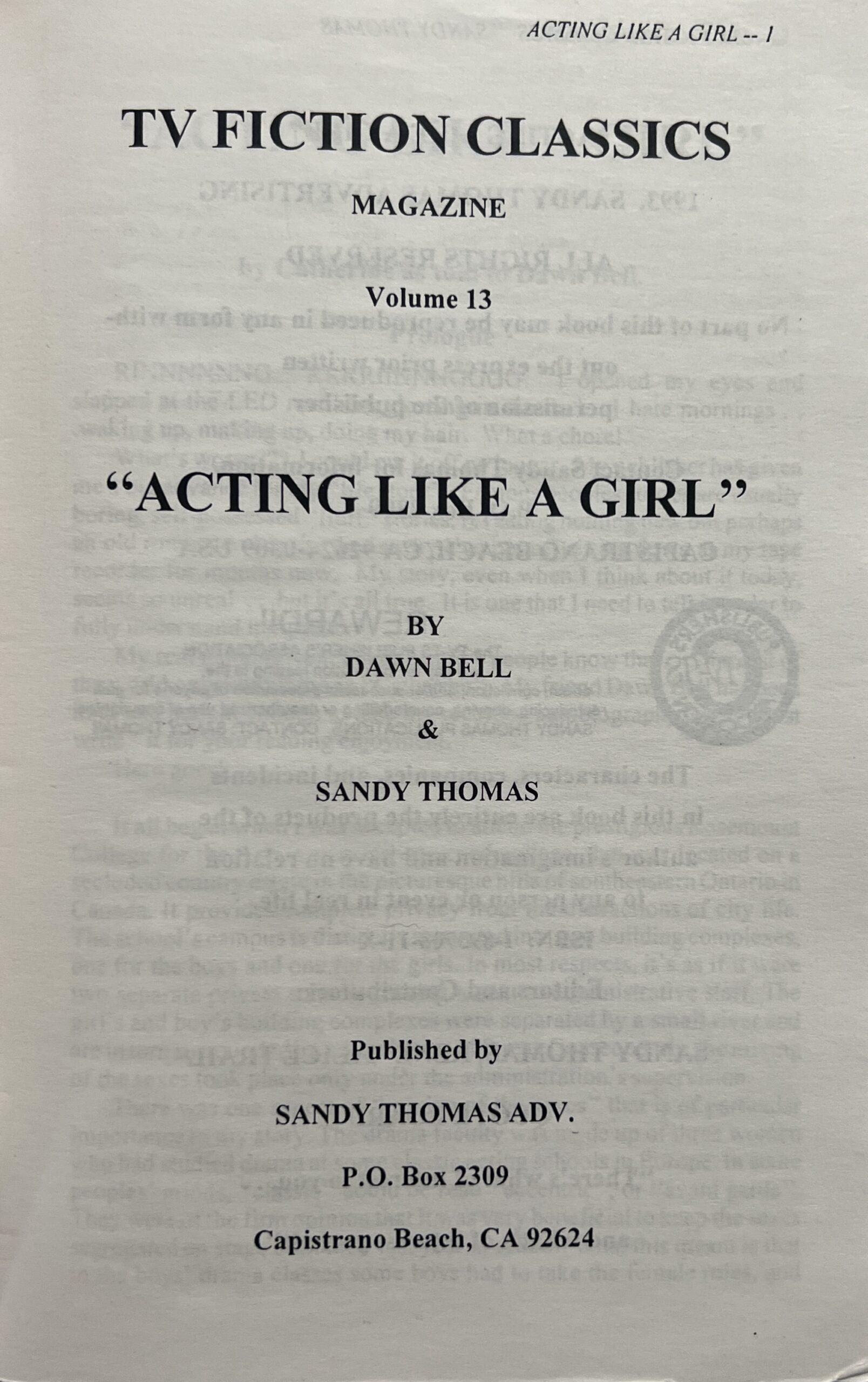 TV Fiction Classics "Acting Like A Girl" Vol. 13 1993 Drag Queen ...