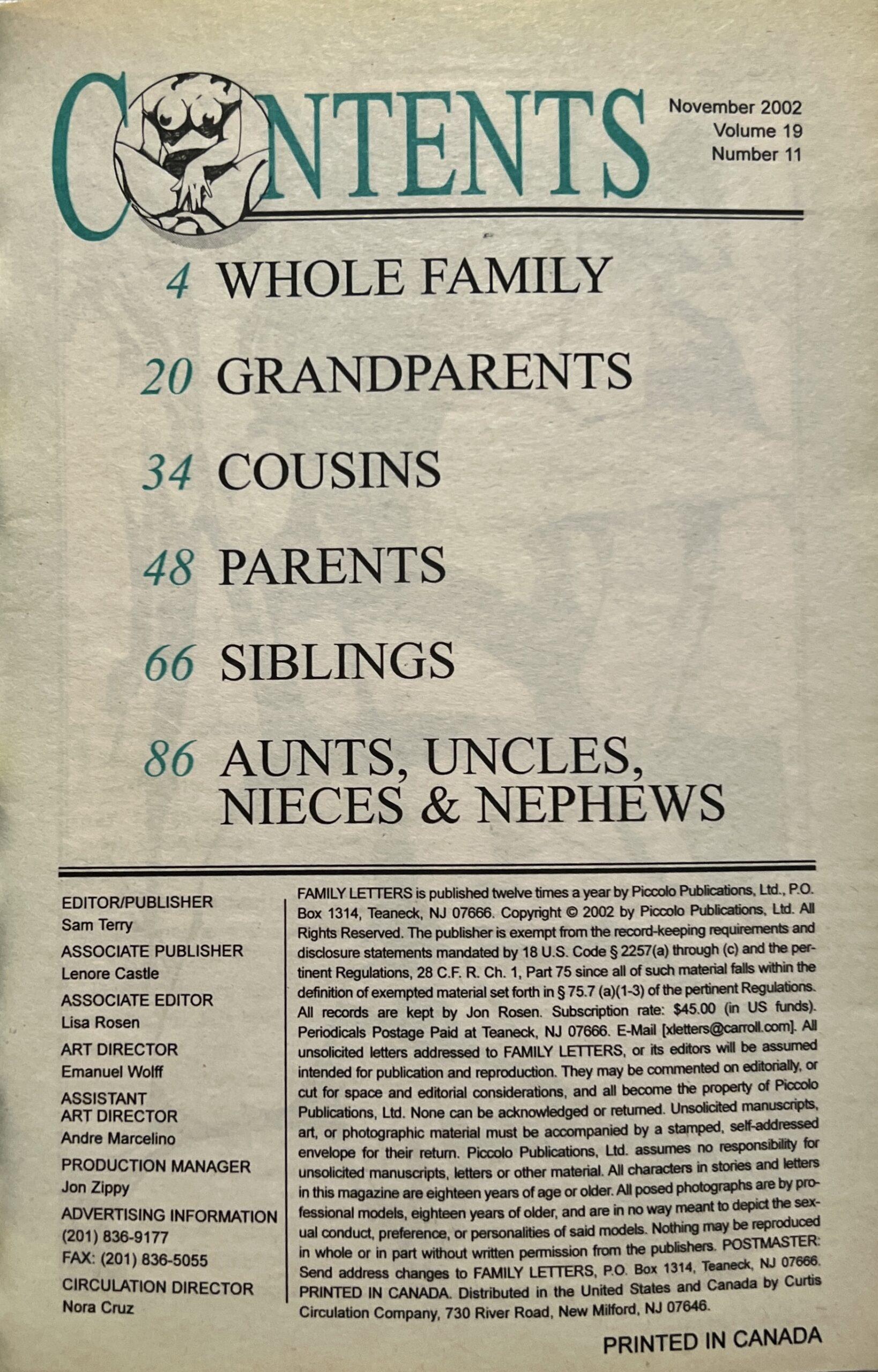 Family Letters 19/11 November 2002 Adult Incest Digest Letters Booklet ...