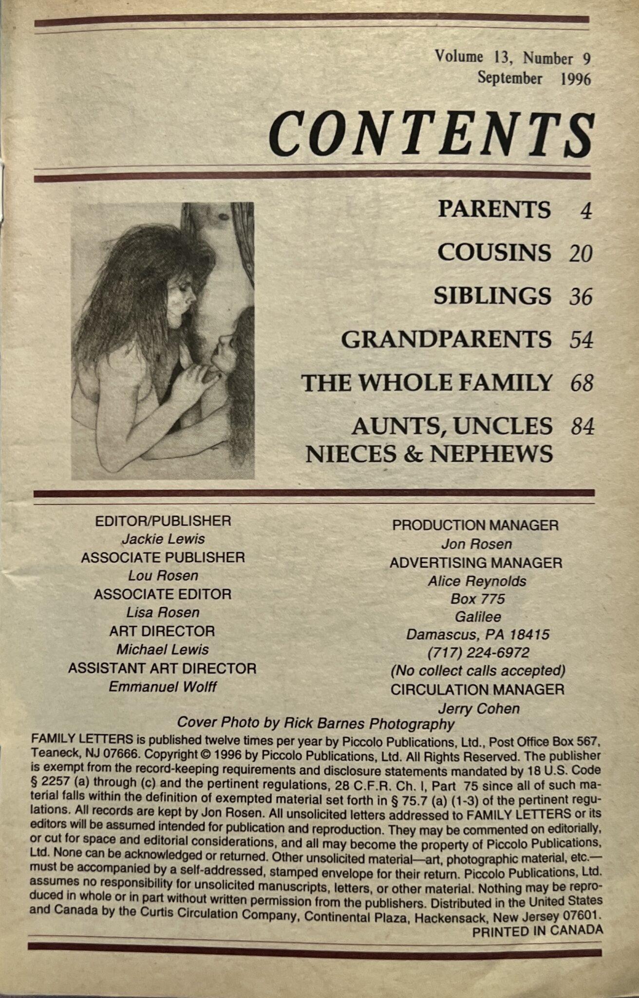 Family Letters 13/9 September 1996 Adult Incest Digest Letters Booklet ...