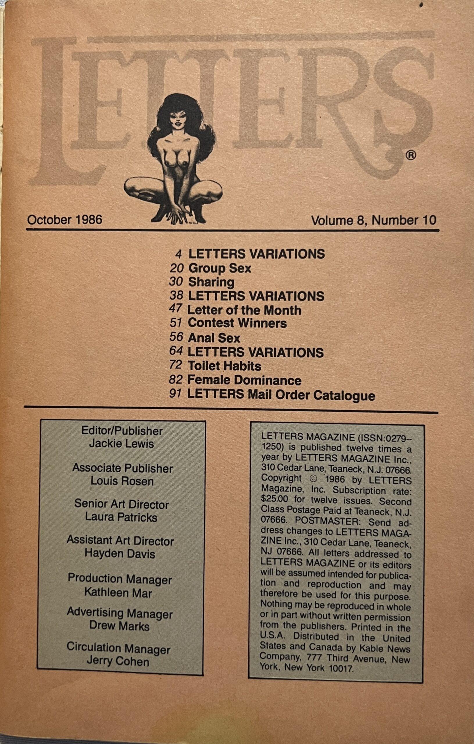 The Original Letters Magazine October 1986 Adult Digest Letter's ...